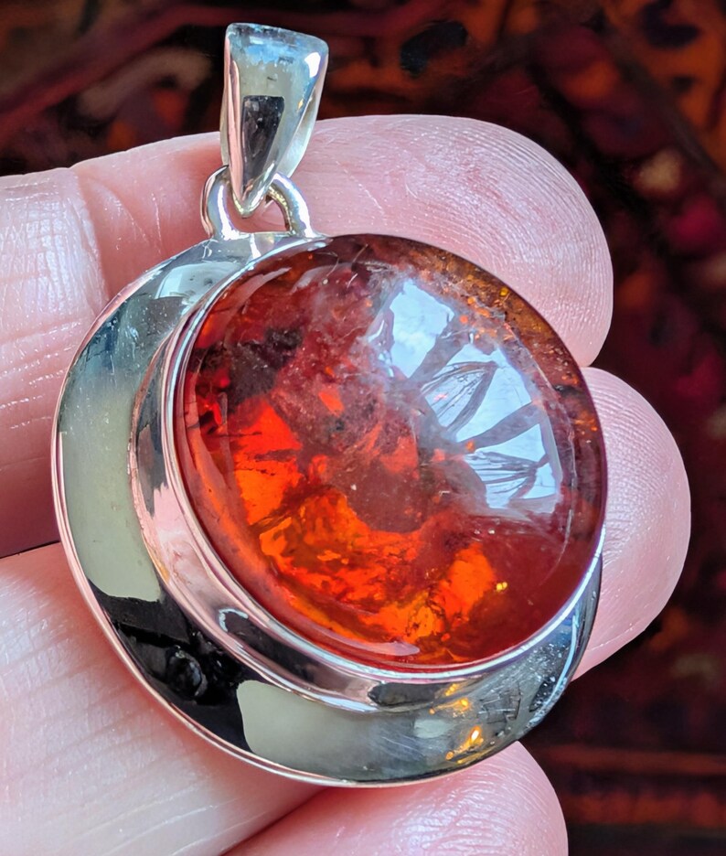 Sterling Silver and Baltic Amber Circle Pendant Amber Taurus Birthstone ...