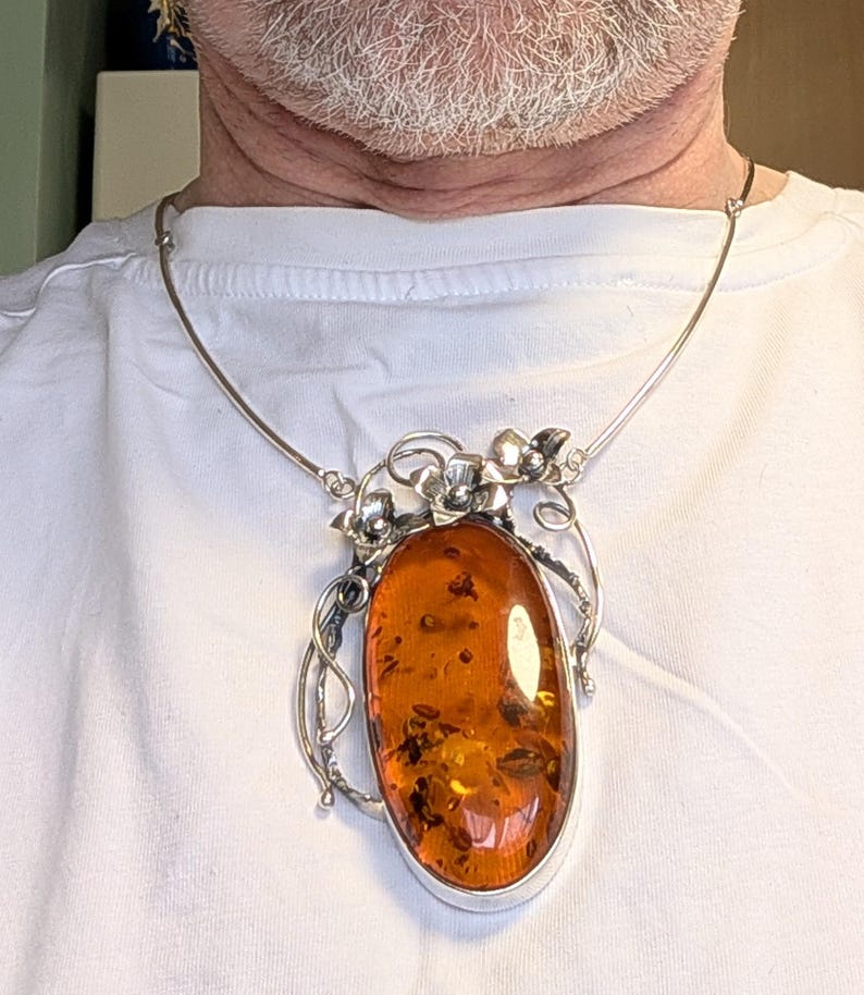 Monster Sterling Silver and Baltic Cognac Amber Extendable Necklace 63g ...