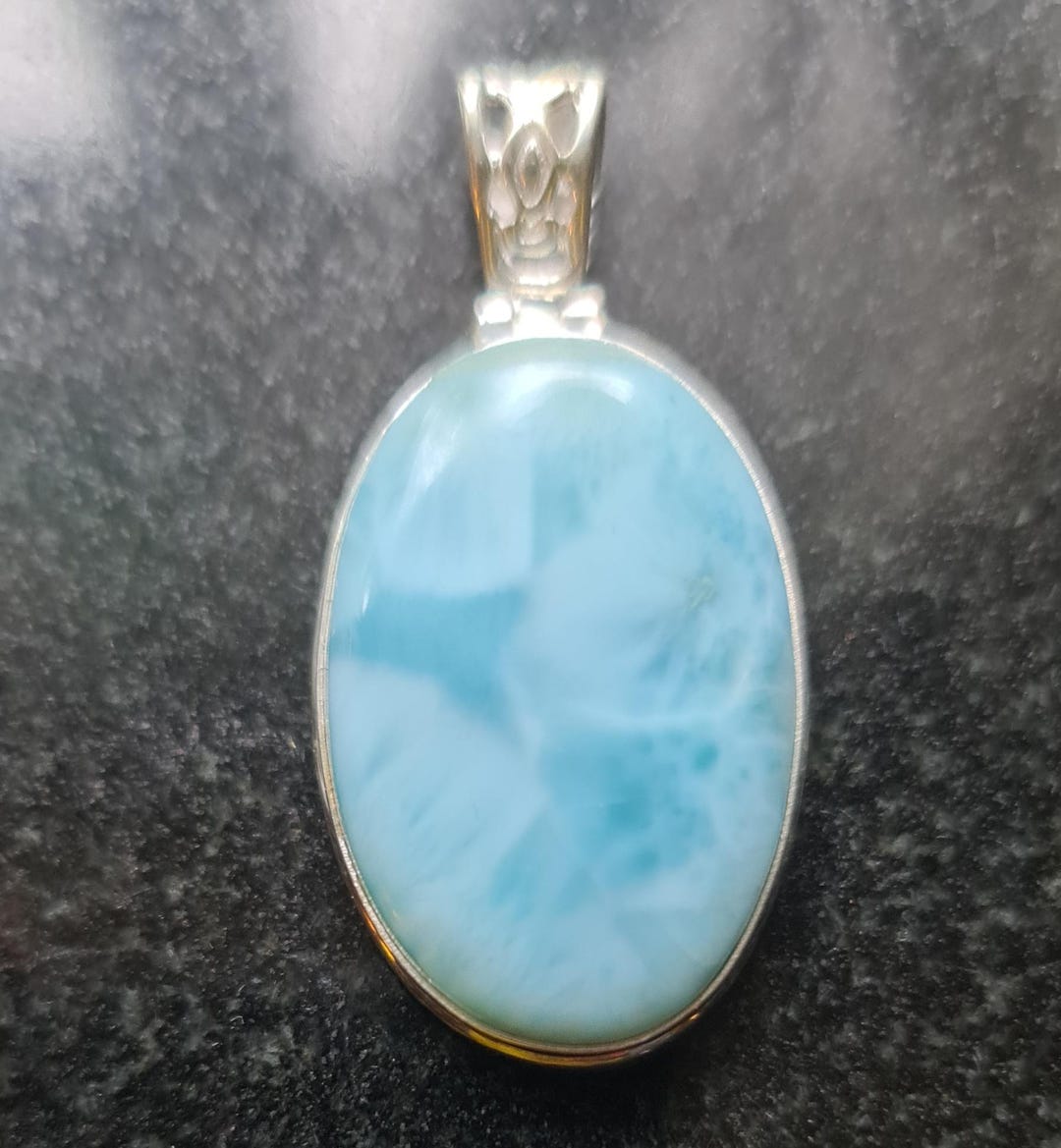 Sterling Silver and Dominican Larimar Pendant 11.8g Atlantis Stone ...
