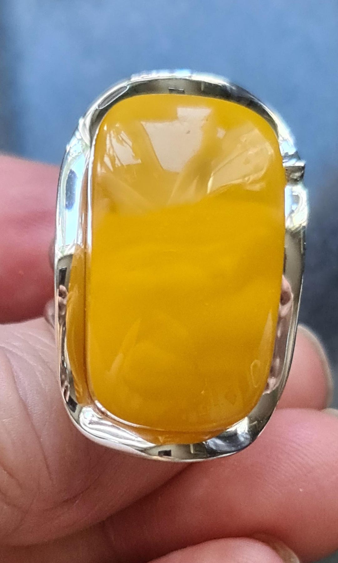 Adjustable Sterling Silver and Baltic Yellow Amber Ring One Size Fits ...