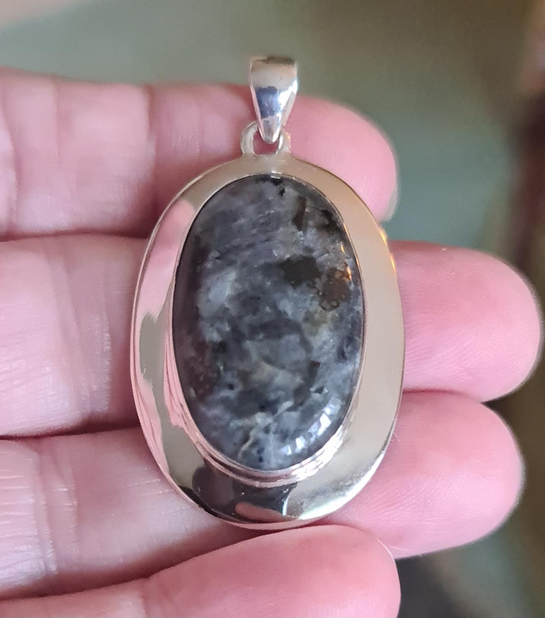 Sterling Silver and Larvikite Pendant 14.3g Black Moonstone Aquarius - Etsy