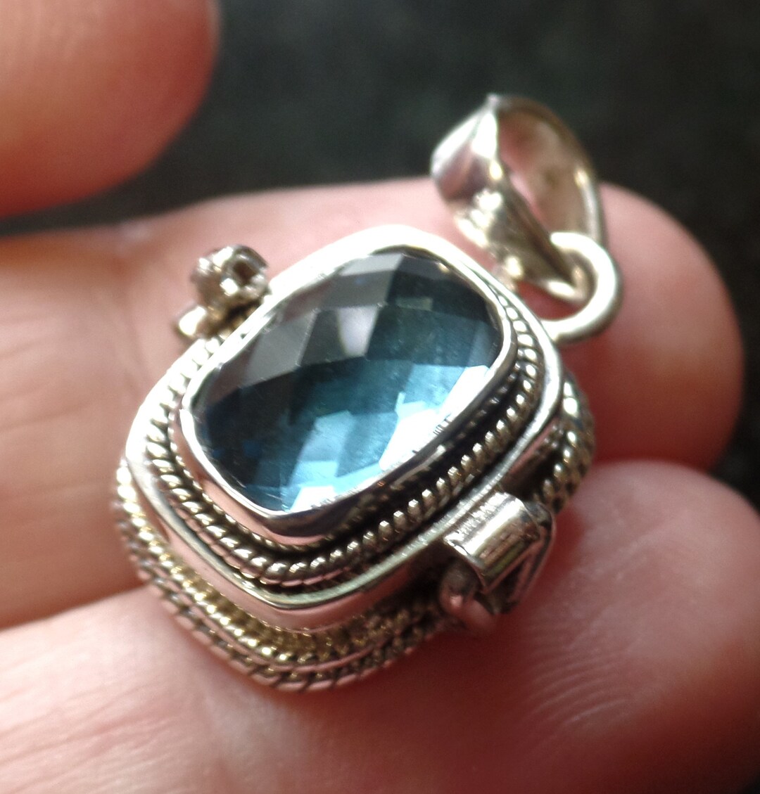 Sterling Silver and Chequerboard Cut Blue Topaz Poison Locket December ...