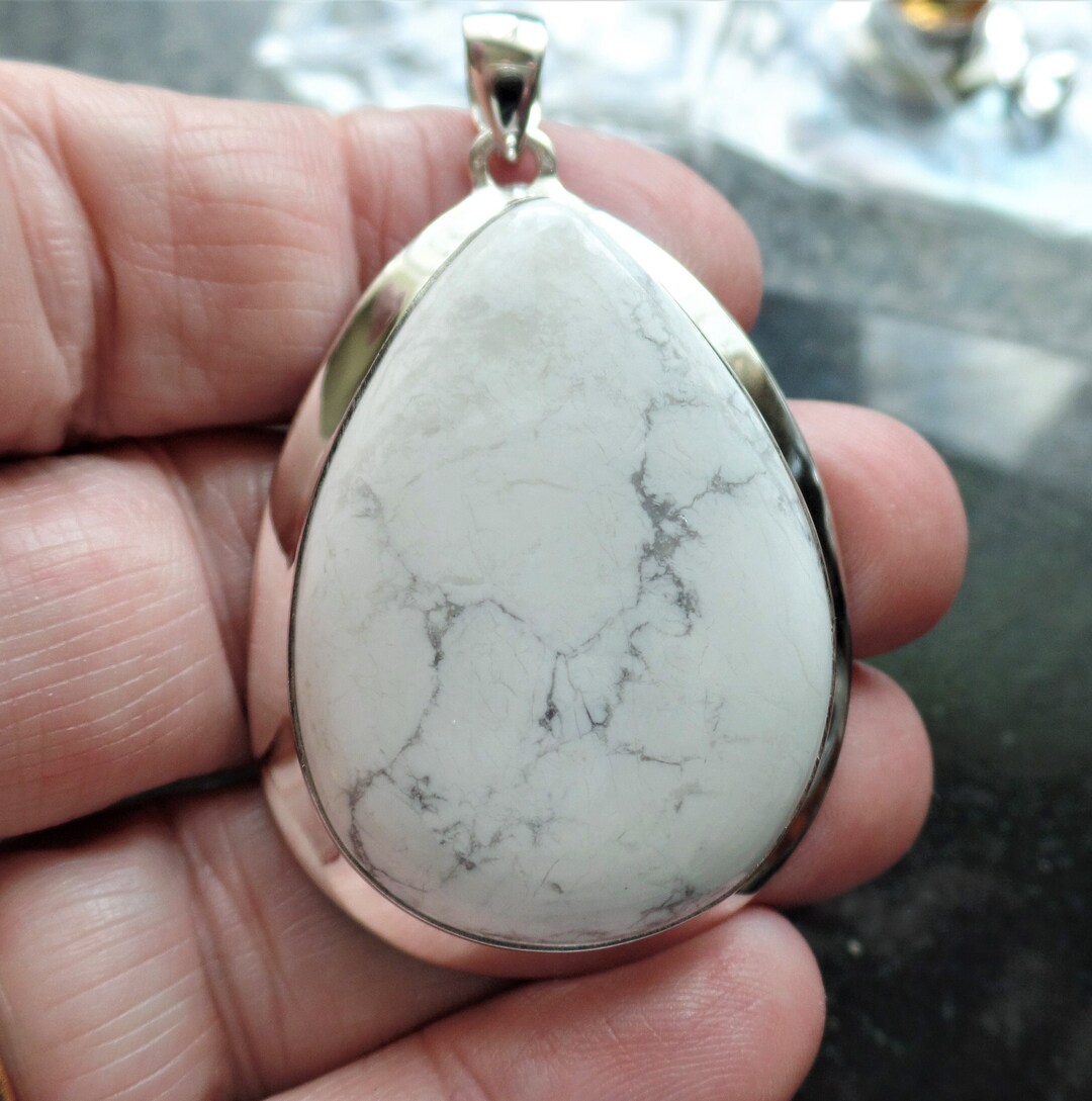 Large Chunky Sterling Silver and Howlite Pendant 25.3g Natural and ...