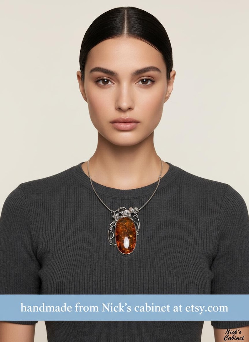 Monster Sterling Silver and Baltic Cognac Amber Extendable Necklace 63g ...