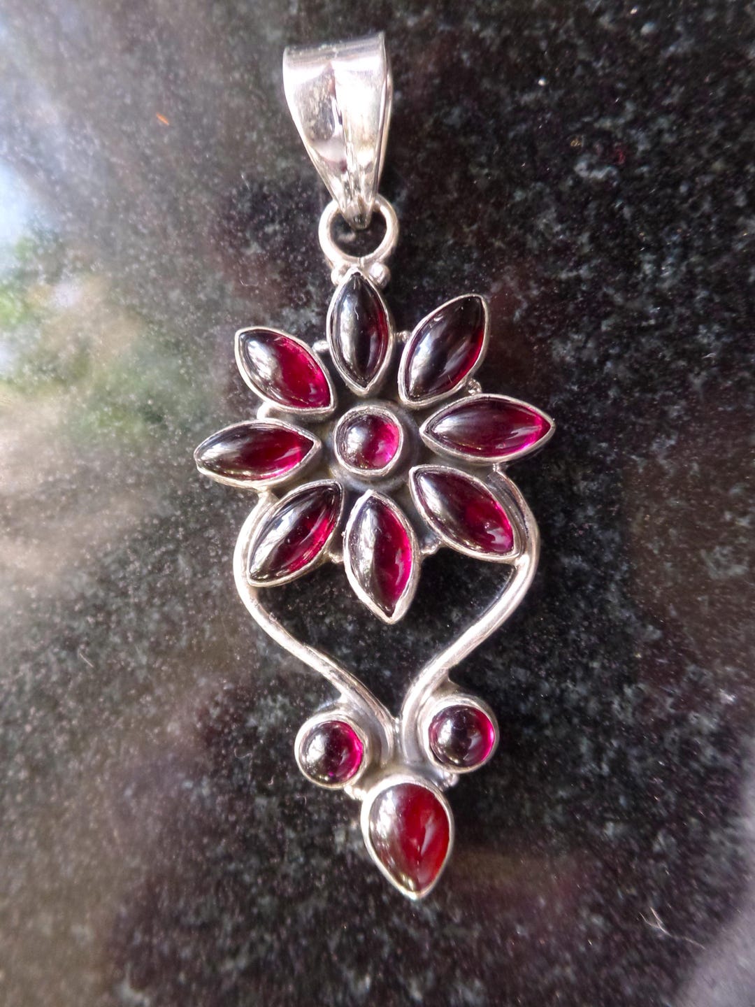 Sterling Silver Almandine Garnet Flower Pendant January Birthstone - Etsy