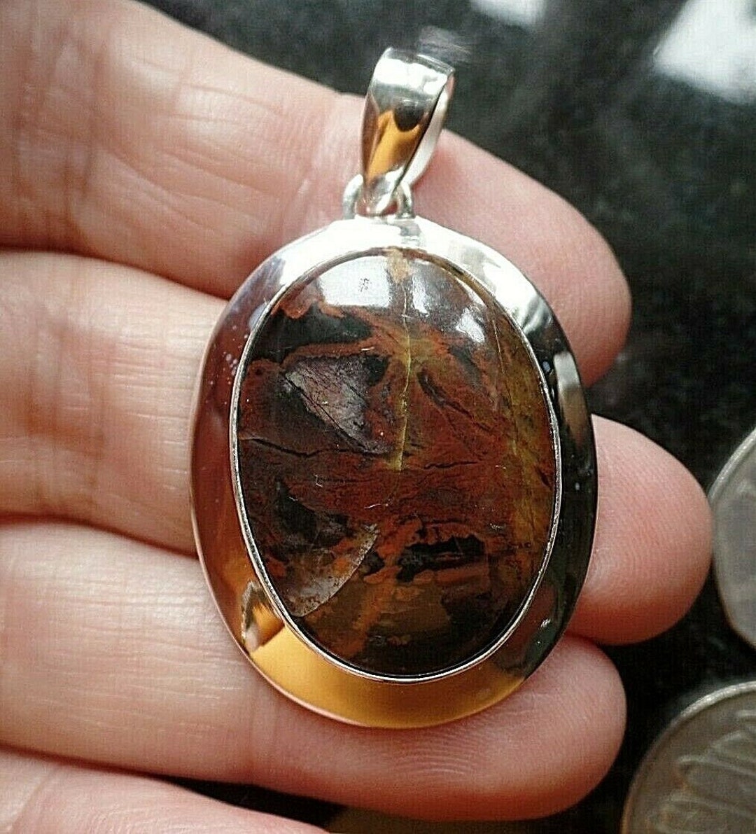 Exotic Australian Pilbara Jasper and Sterling Silver Pendant 11.5g ...