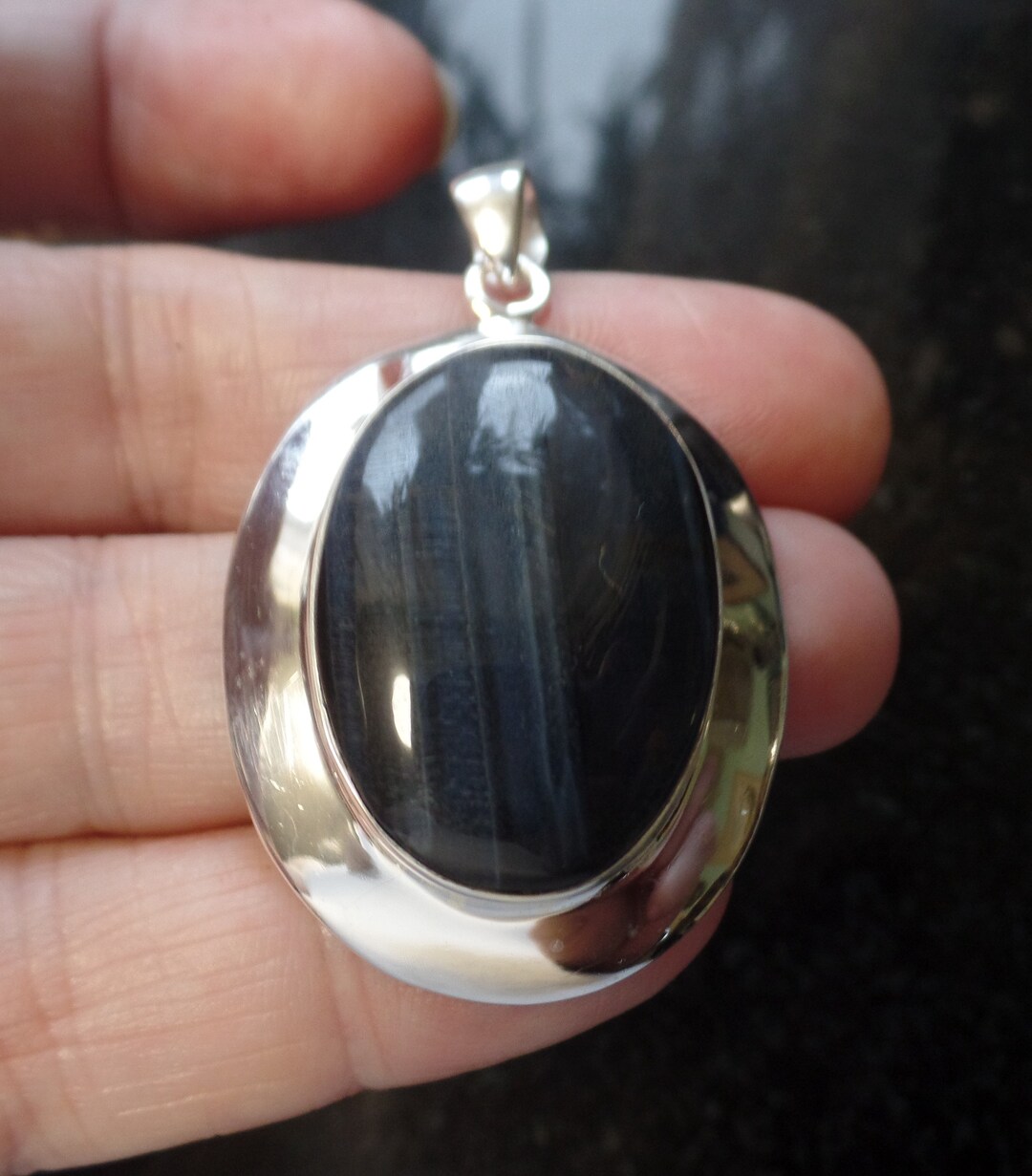 Rare Sterling Silver and Hawks Eye Pendant 15.5g Stone for Gemini - Etsy