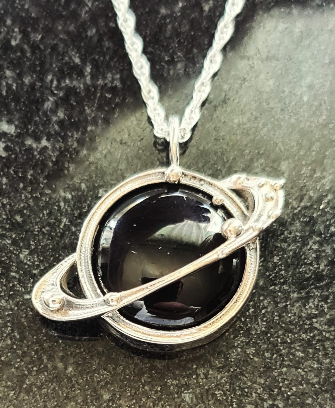 Celestial and Gothic Sterling Silver and Black Onyx Saturn Pendant or ...
