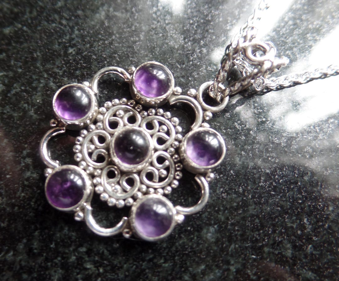 Sterling Silver and Amethyst Mandala Necklace January Birthstone - Etsy
