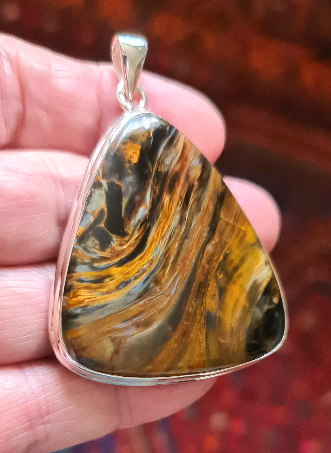 Giant Sterling Silver and Natural Namibian Pietersite Pendant 29.0g - Etsy
