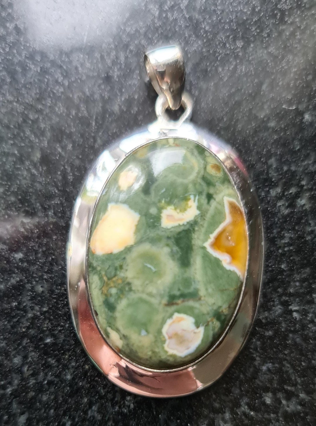 Scarce and Exotic Sterling Silver and Rainforest Rhyolite Pendant 14.2g ...