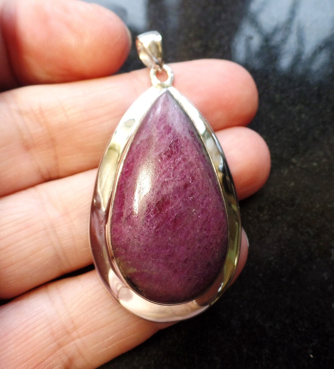 Chunky Sterling Silver and East African Ruby Zoisite Pendant 18.5g Anyolite Pendant Where's ...