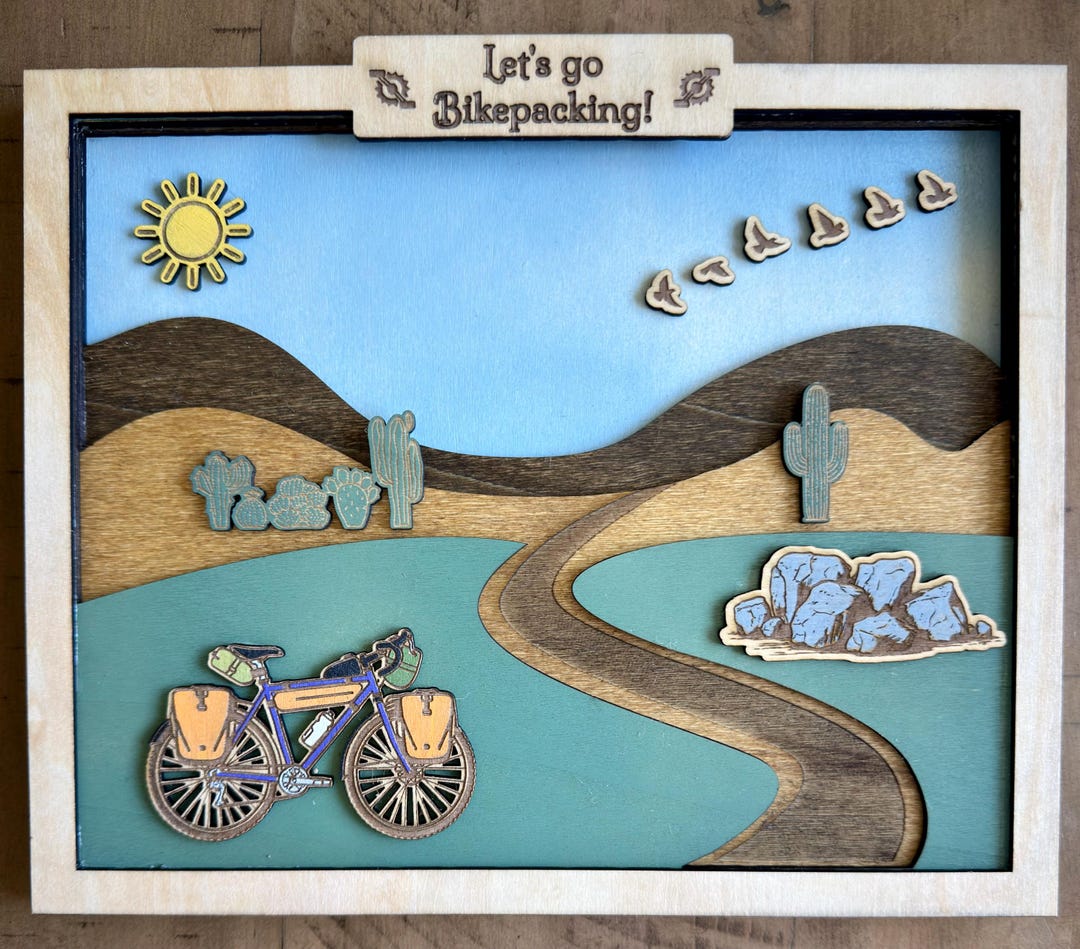 Handmade Bikepacking Wall Art – Wooden Adventure Scene - Etsy