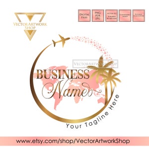 Travel Logo, Plane Palm Tree Stars Logo, Travel Agent Logo, Travel ...