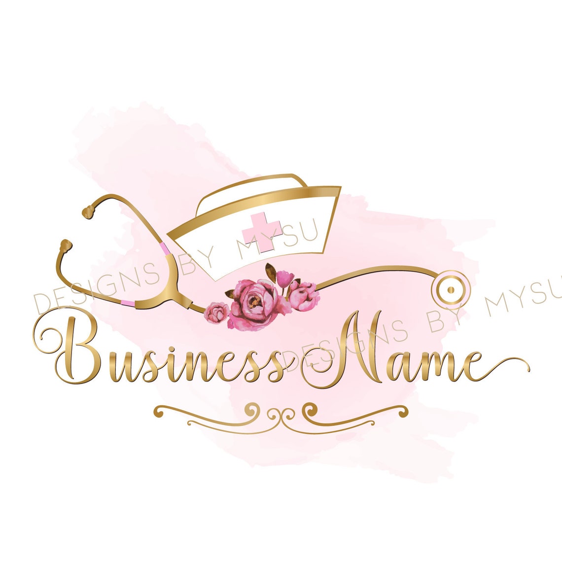 Custom Logo Design, Flowers Nurse Logo, Cute Stethoscope Logo, Nurse ...