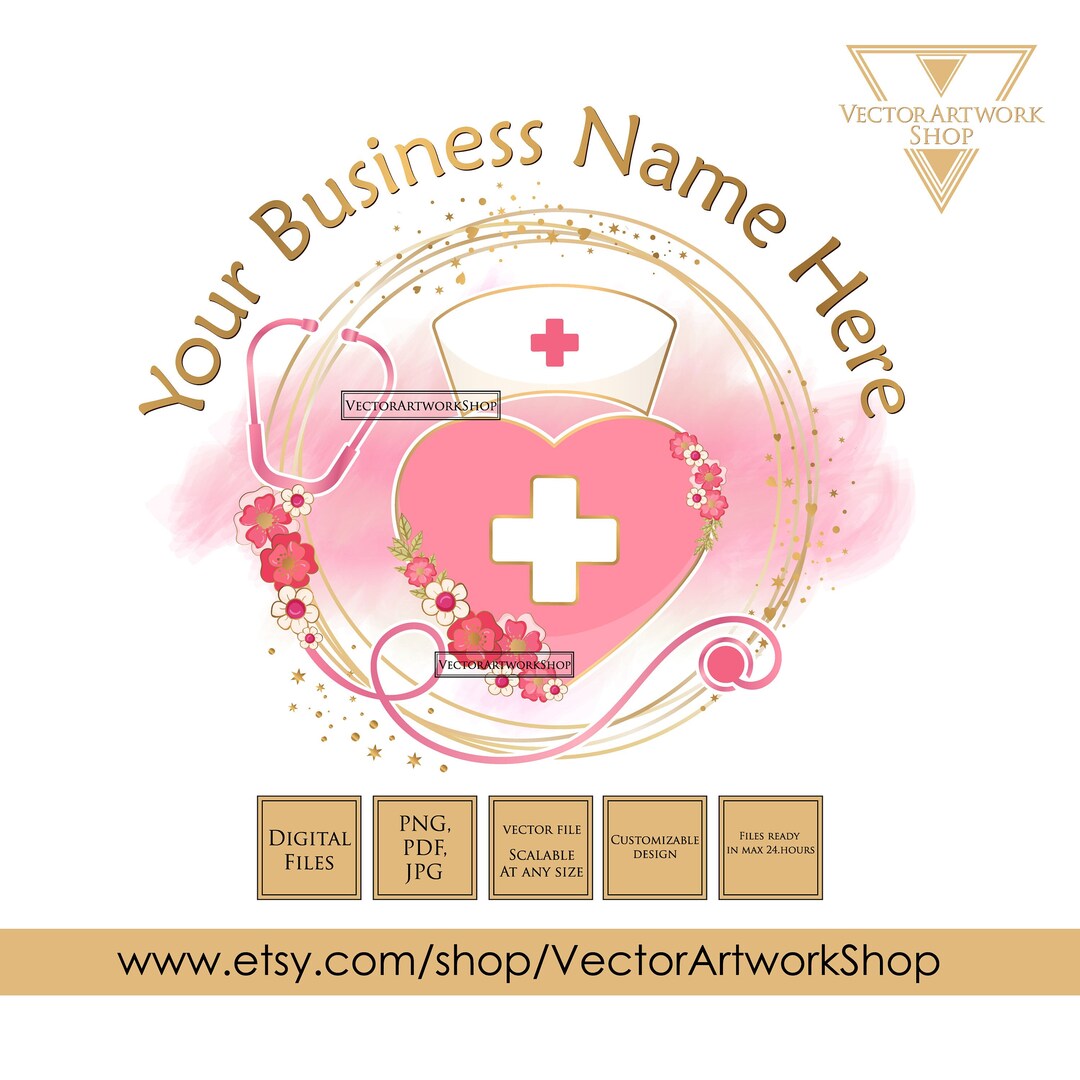 Nurse Scrubs Logo Design, Heart Flowers Nurse Logo, Stethoscope Flowers ...