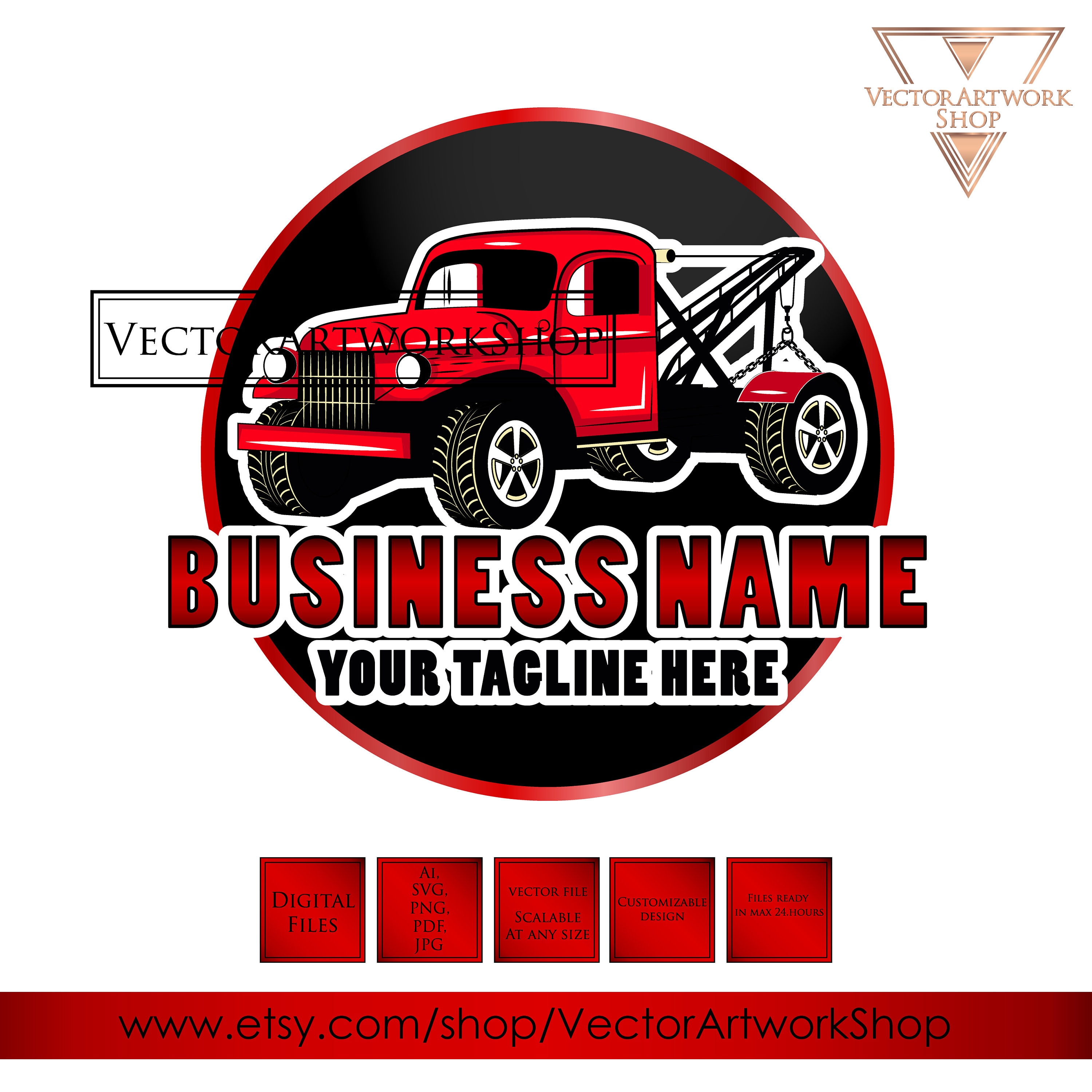 Vintage Tow Truck Logo Design: Customizable Car Branding (digital Files ...