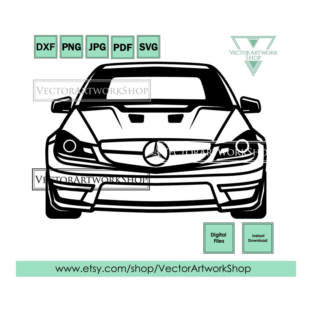 Benz C63 AMG W204 Car Svg, Sport Car Vector, Front German Car, Tshirt Stickers, Plasma Cut File ...