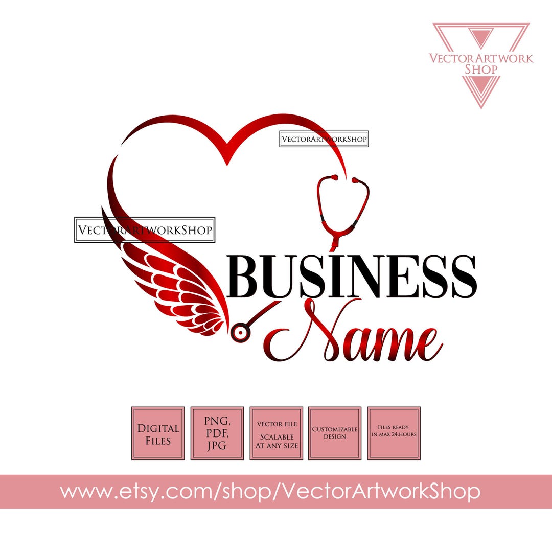 Heart Stethoscope Logo: Angel Wing Design (digital Files) - Etsy