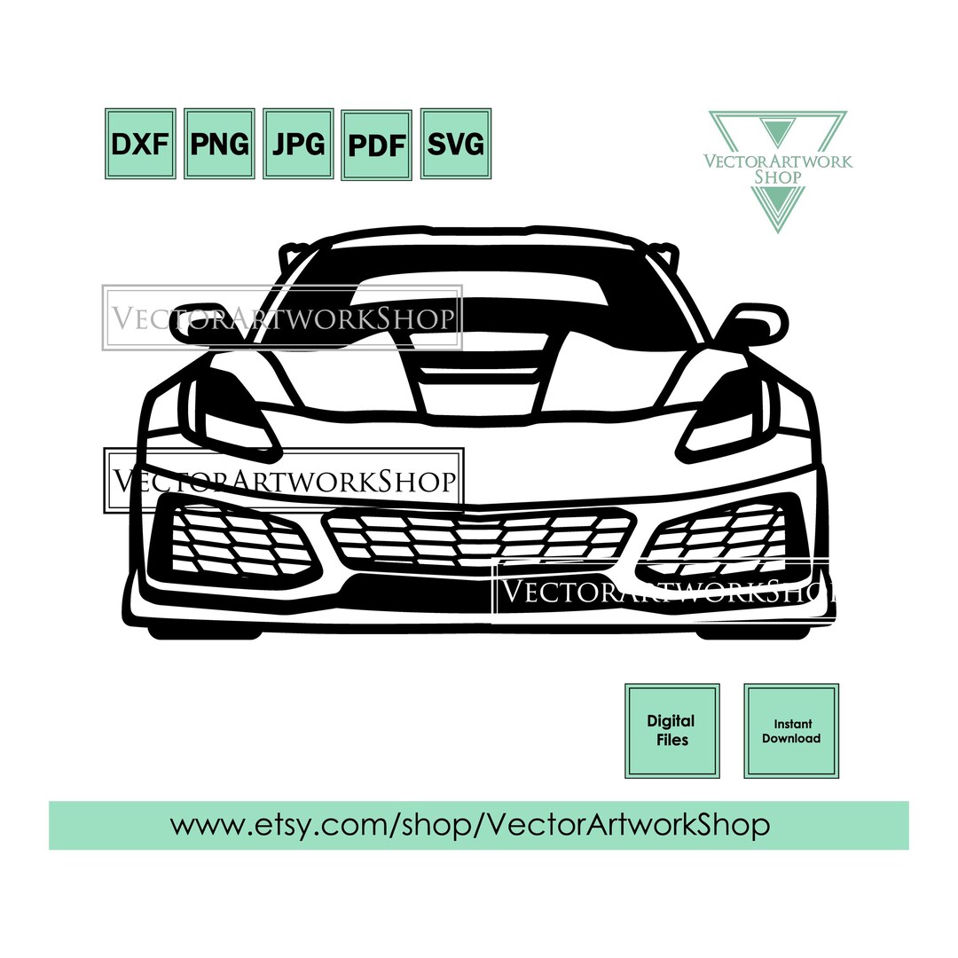 Corvette ZR1 C8, American Muscle Car Vector, 2020-2024, Silhouette ...