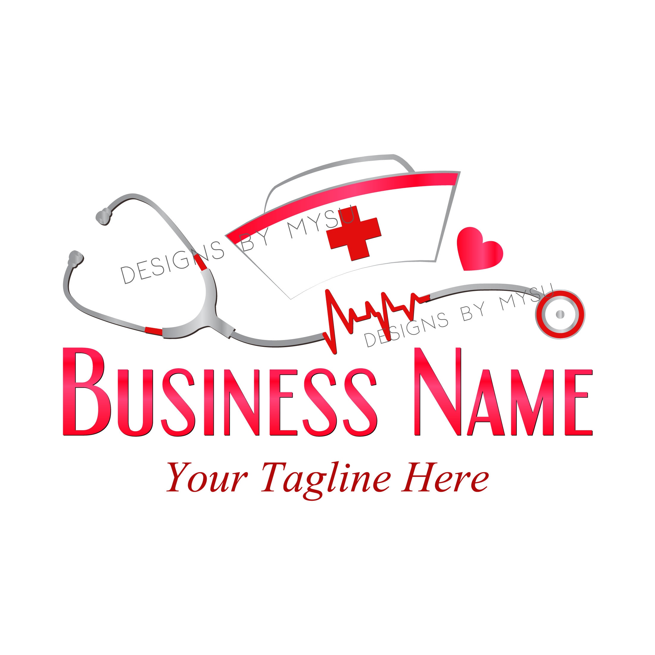 Custom Logo Design, Nurse Logo, Scrubs Logo, Red Silver Stethoscope ...