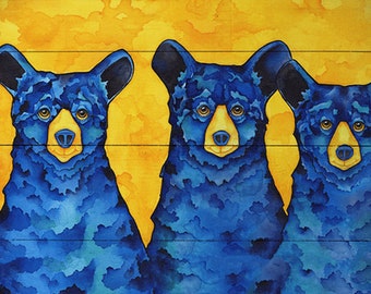 Whimsical Watercolor Bear Print on Wood, Can Be Hung Inside or Outside ...