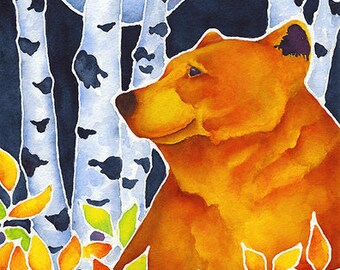 Whimsical Bear Watercolor Print on Metal, Can Be Hung Inside or Outside ...