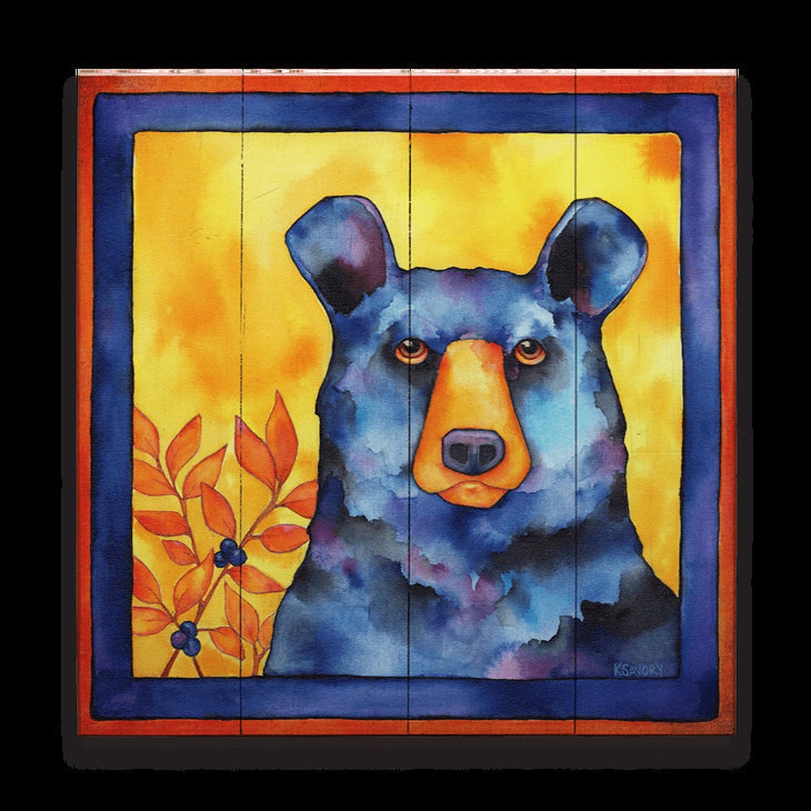 Whimsical Watercolor Bear Print on Wood, Can Be Hung Inside or Outside ...