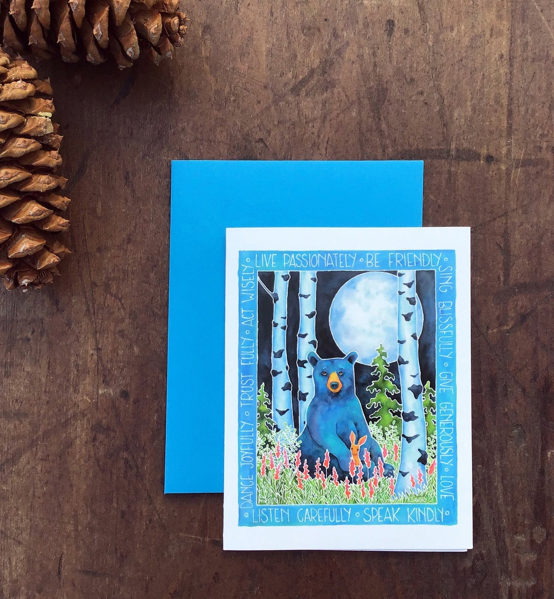 Whimsical Wildlife Note Card Featuring a Black Bear and a - Etsy