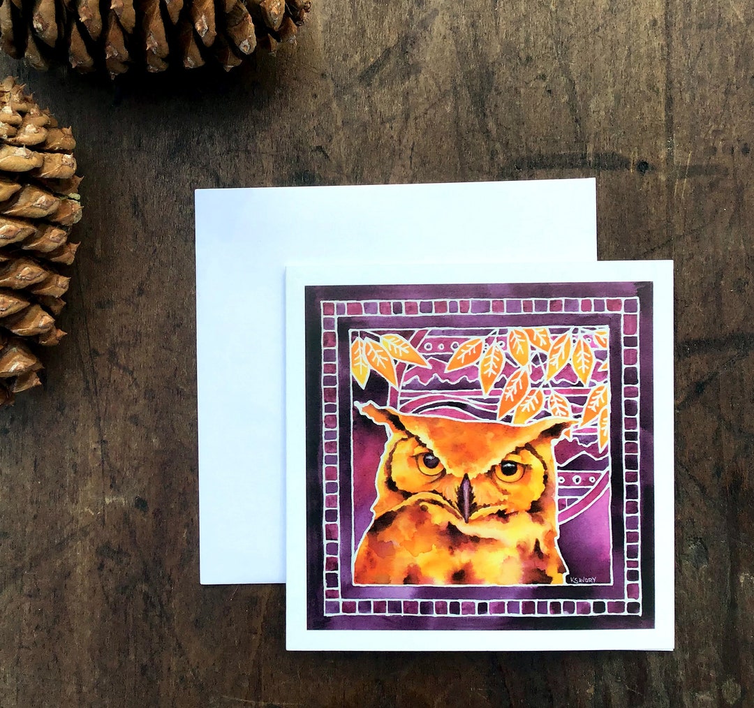 Carte de note carrée fantaisiste de hibou dune peinture originale ...