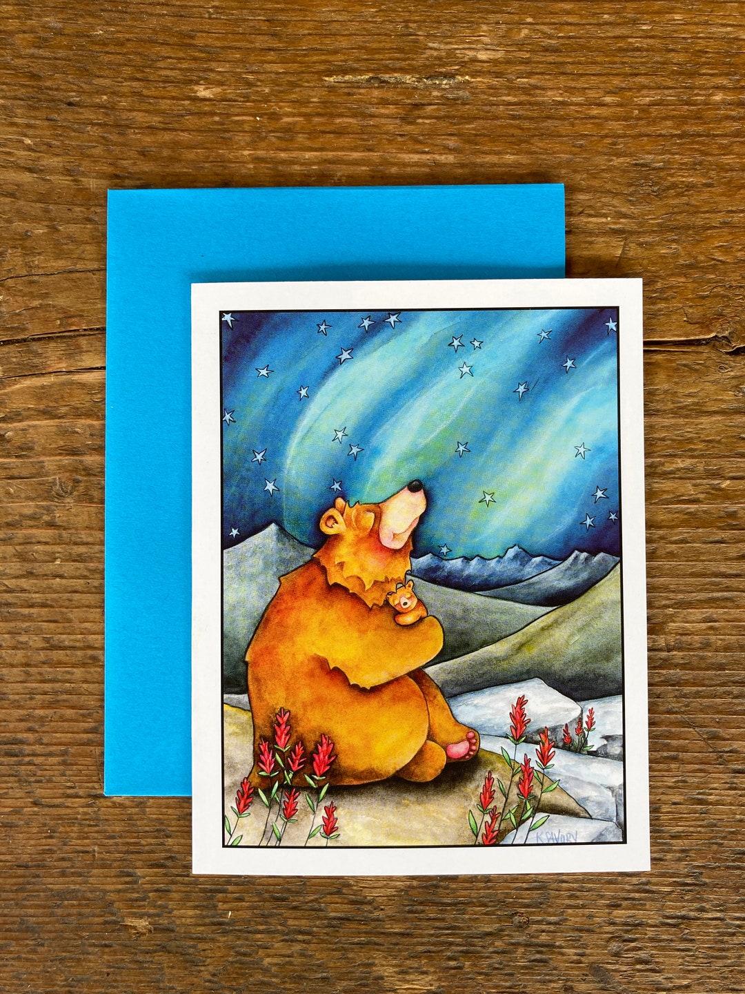 Whimsical Note Card Featuring a Bear Her Cub and the - Etsy