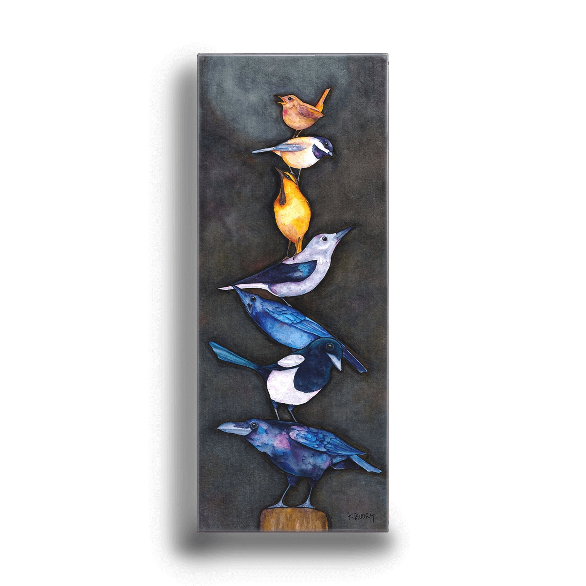 Whimsical Stacked Birds Watercolor Print on Metal, Can Be Hung Inside ...