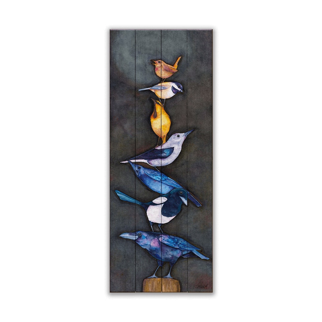 Whimsical Stacked Birds Watercolor Print on Wood, Can Be Hung Inside or ...