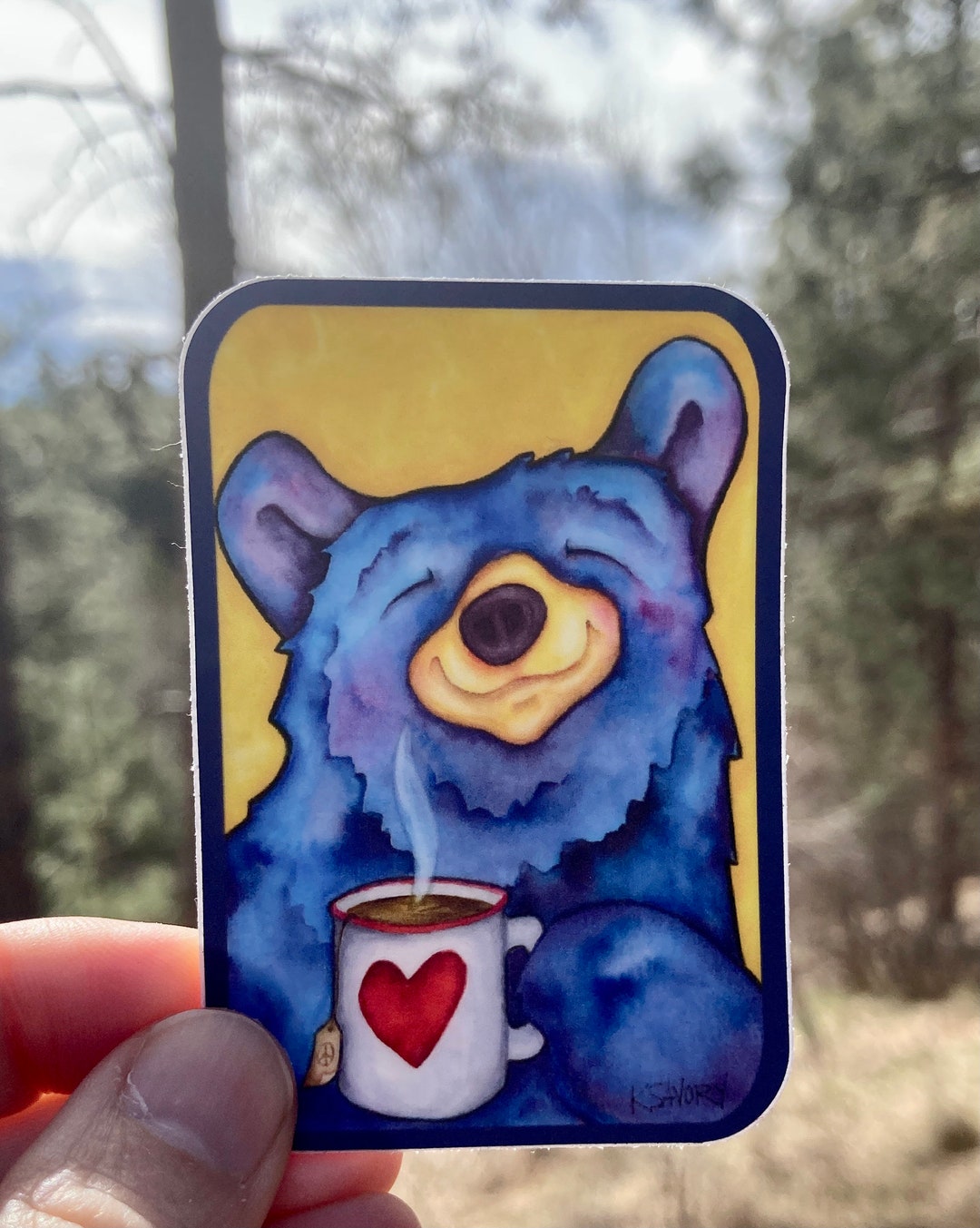 Blue Bear Sticker, "peace, Love, and Happiness", Original Artwork by ...