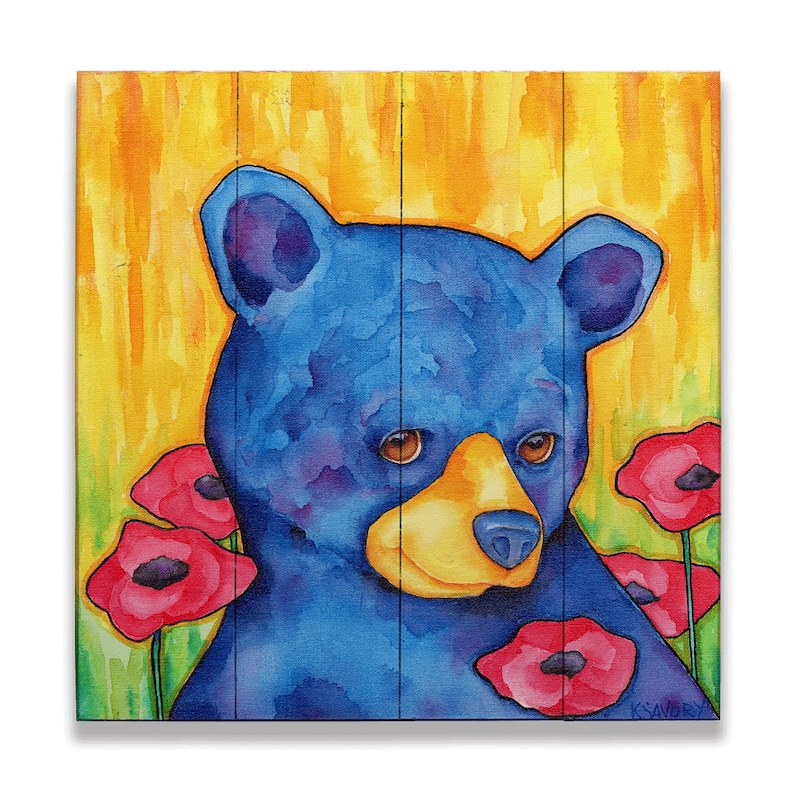 Whimsical Bear Watercolor Print on Wood, Can Be Hung Inside or Outside ...