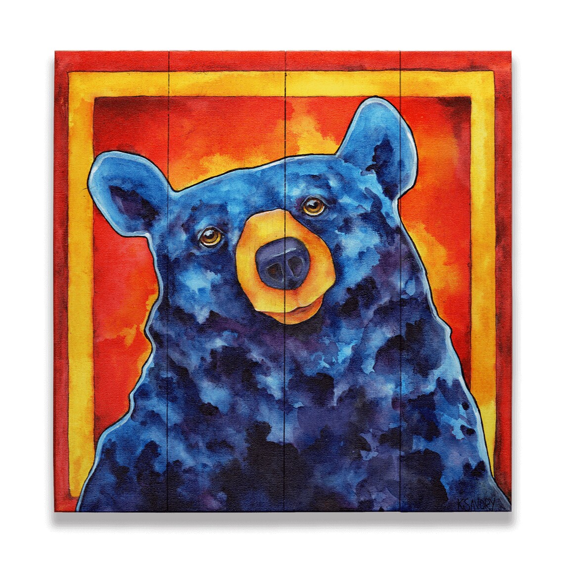 Whimsical Watercolor Bear Print on Wood, Can Be Hung Inside or Outside ...