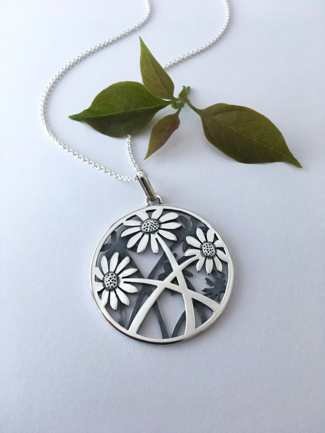 Silver Daisy Pendant, Handcrafted Overlay Daisies on 18" Chain - Etsy