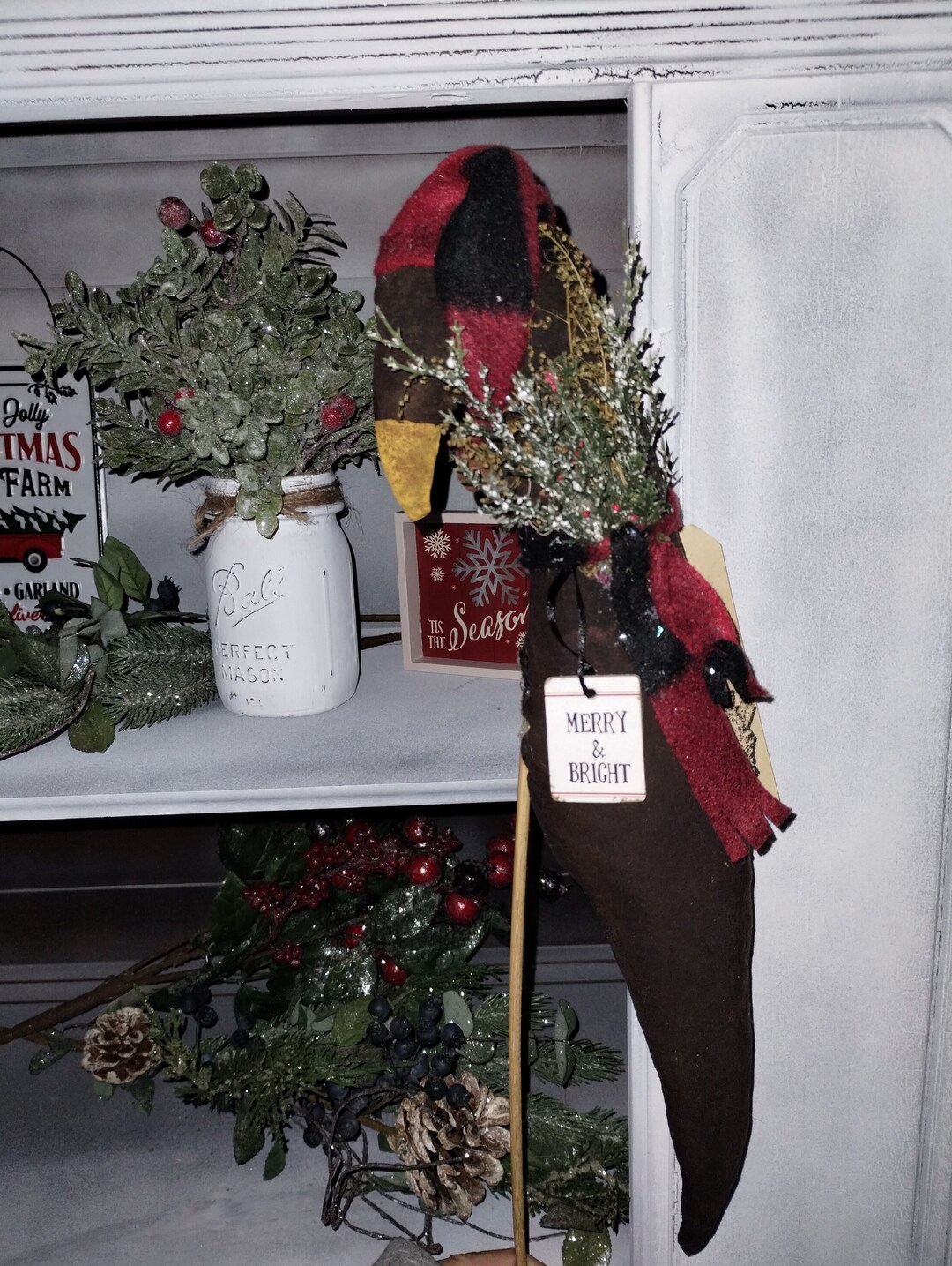 Primitive Santa Crow| Crow| Primitive on Stick Crow| Christmas| Country ...