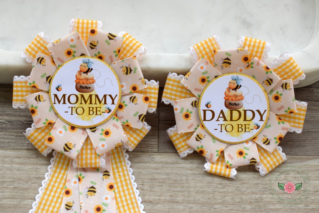 Honey Bumble Bee Baby Shower, Neutral Bee Parent Corsage Pins, Mommy to ...