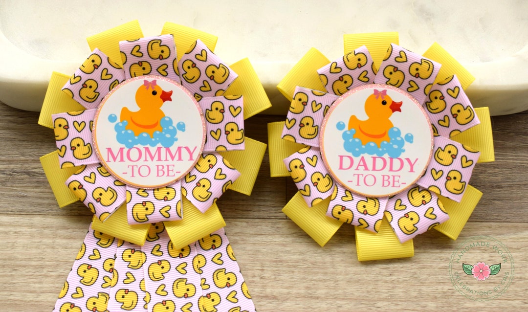 Pink Rubber Ducky Baby Shower, Girl Parent Corsage Pins, Mommy to Be ...