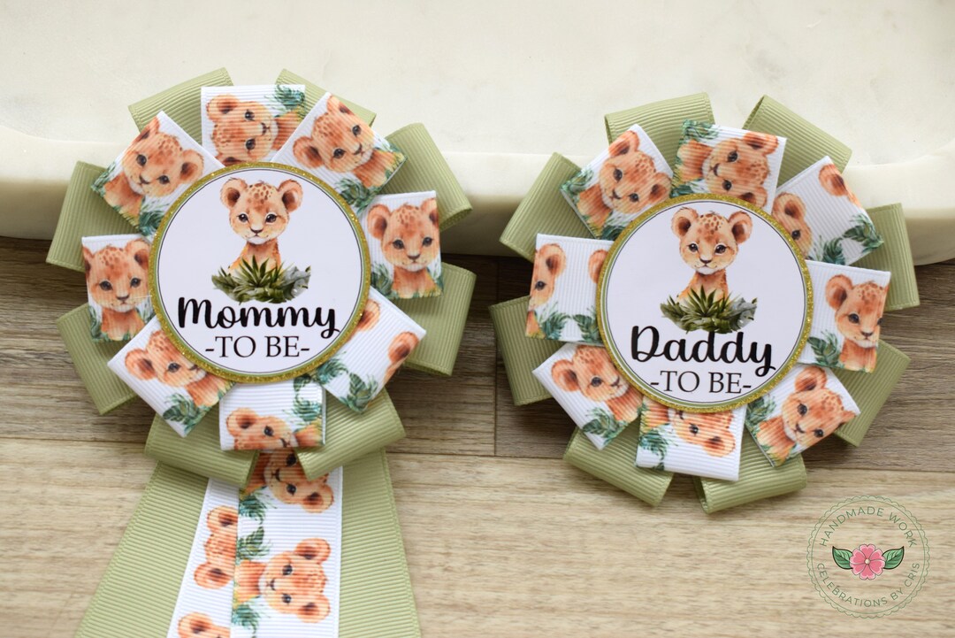 Lion Safari Baby Shower, Lion Corsage Pins, Mommy to Be Ribbon, Daddy ...