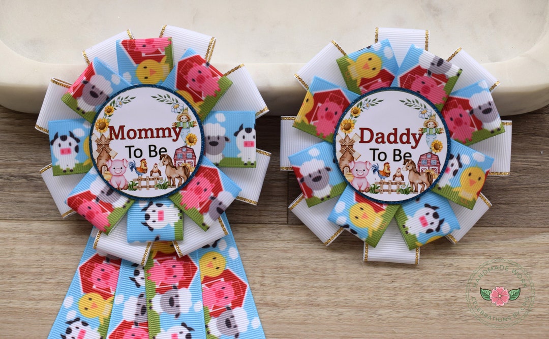 Farm Baby Shower, Boy or Girl Parent Corsage Pins, Mommy to Be Ribbon ...