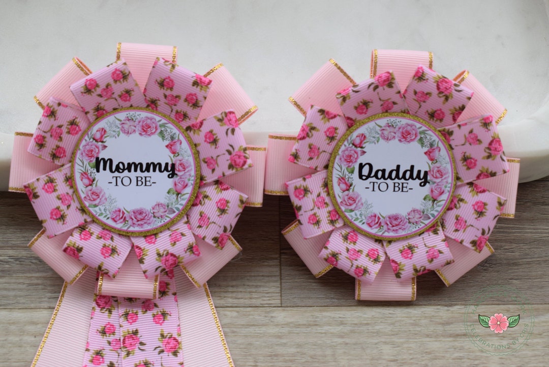 Floral Spring Baby Shower, Pink Roses Parent Corsage Pins, Mommy to Be ...