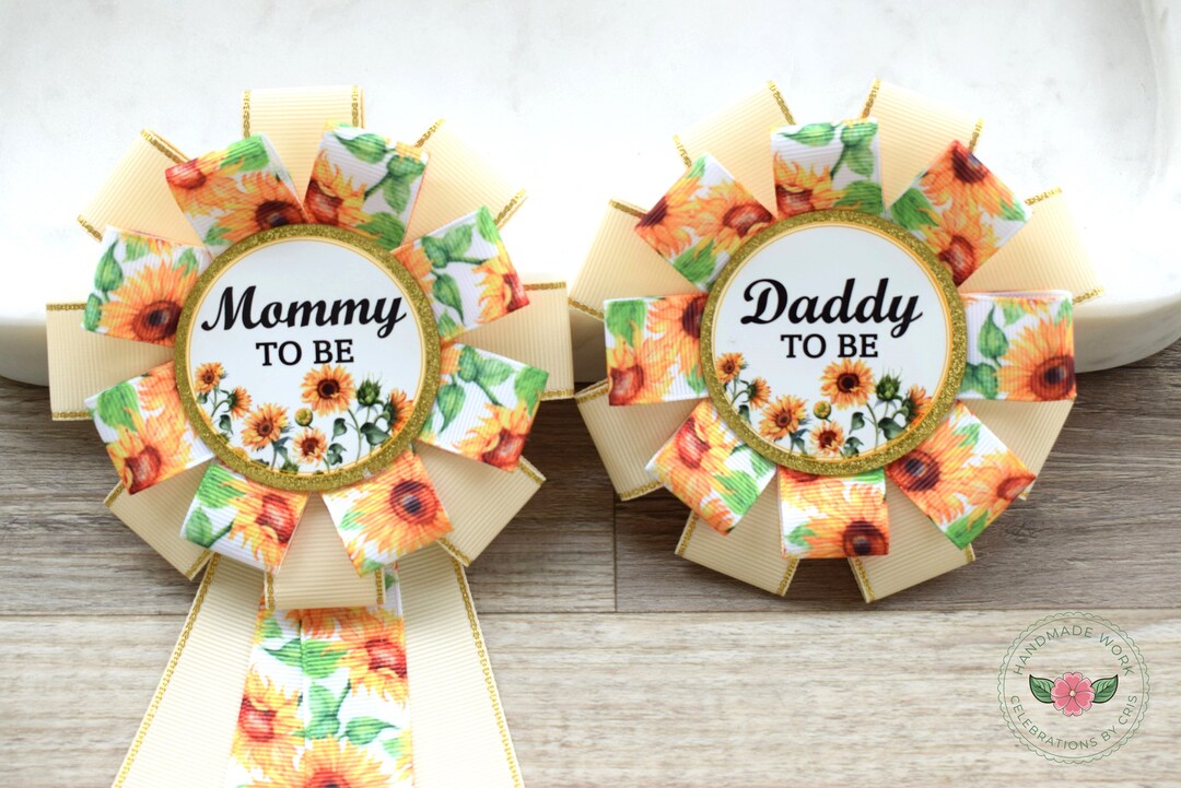 Sunflower Baby Shower, Neutral Sunflower Parent Corsage Pins, Mommy to ...