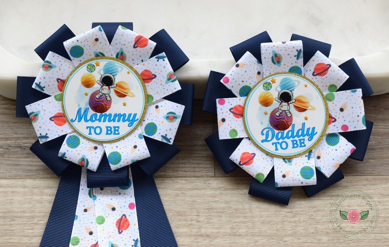 Space Planet Baby Shower, Solar System Parent Corsage Pins, Galaxy ...