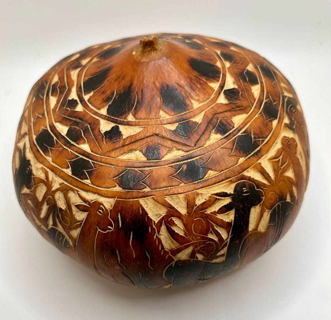 Vintage Folk Art Hand Carved Peruvian Gourd With FREE SHIPPING - Etsy