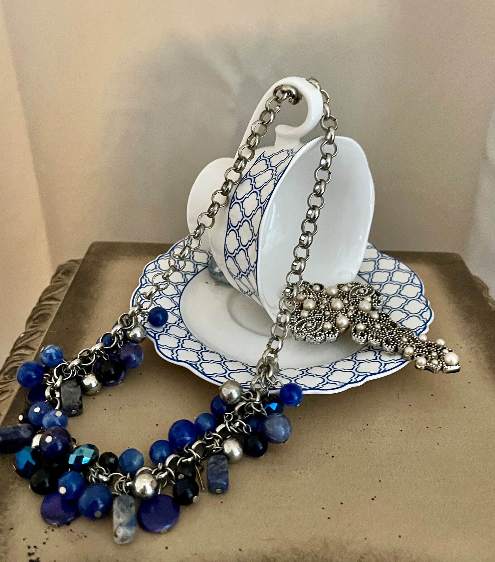 Hanging Teacup Bird Feeder Oversized Blue Bling Upcycled - Etsy