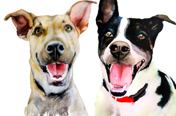 TWO PETS Portrait Multi Pet Portrait Custom Dog Portrait Two | Etsy