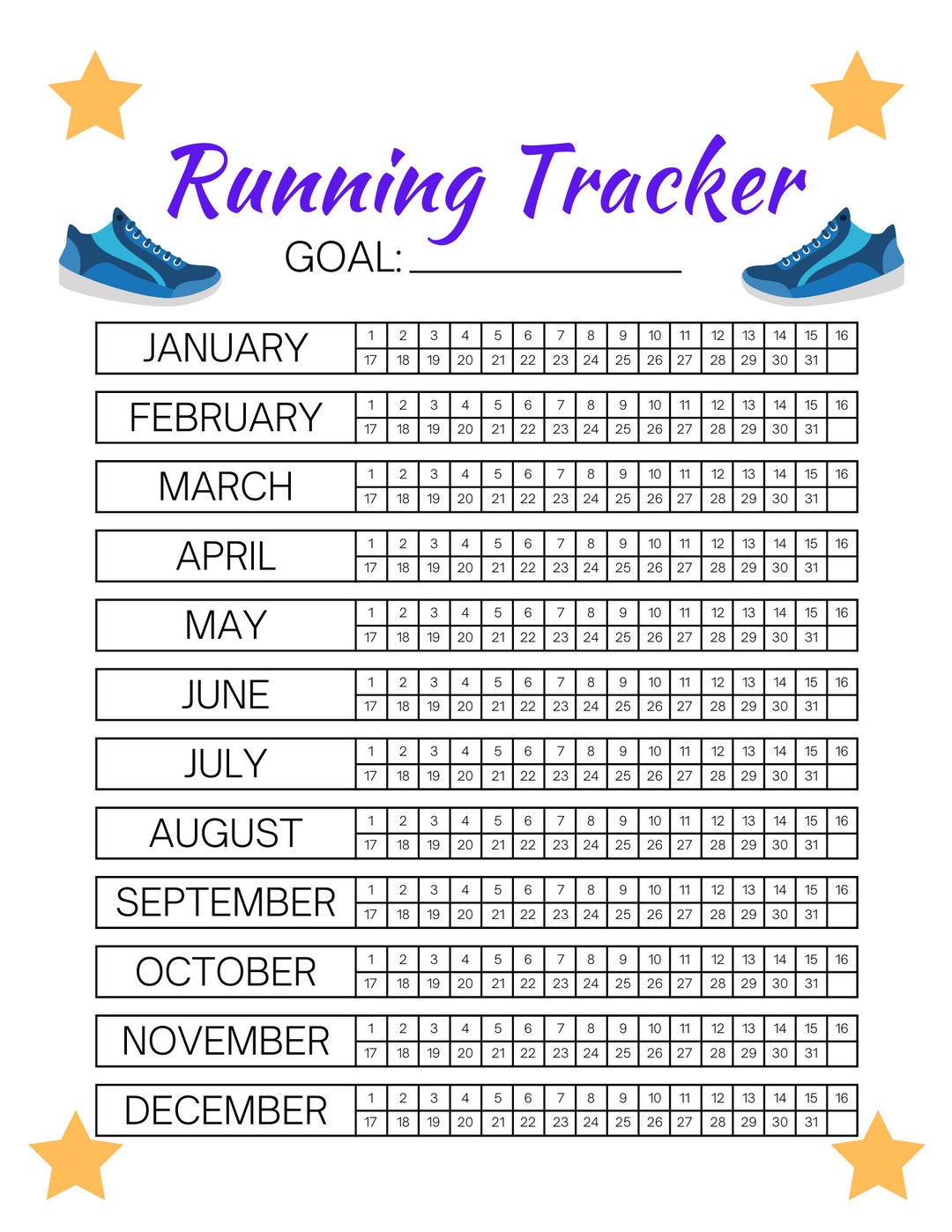 Run Walk Fitness Tracker and 100 Day Challenges- Printables - Etsy