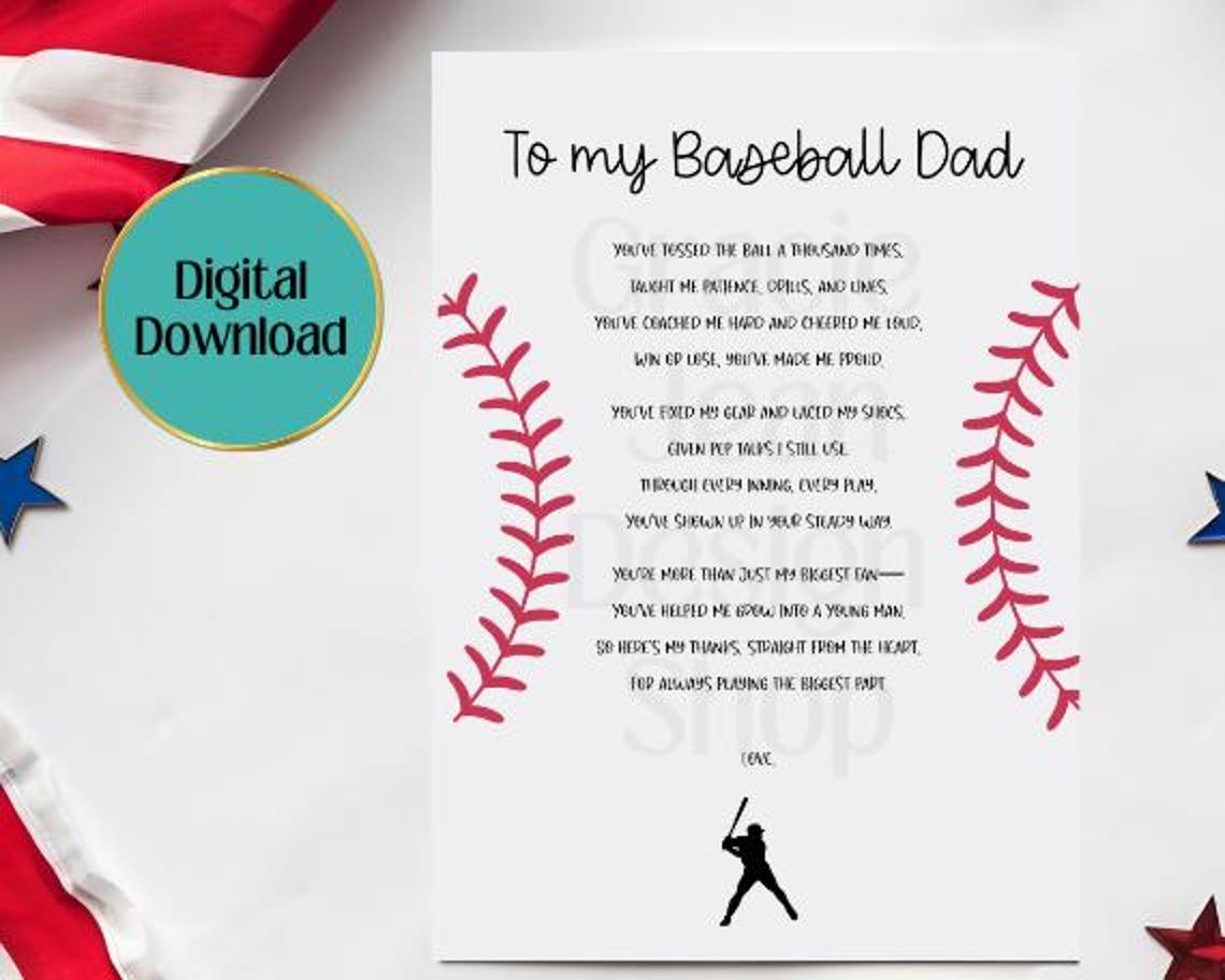 To My Baseball Dad 5x7 Pdf, Father's Day, INSTANT DOWNLOAD - Etsy